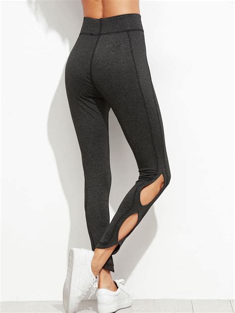 Dark Grey Cut Out Side Leggings Sheinsheinside