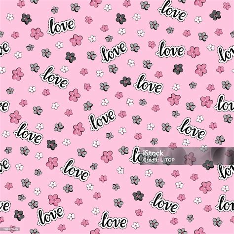 귀여운 소녀 매끄러운 패턴입니다 분홍색 배경에 꽃과 비문 사랑 벡터 일러스트레이션 0명에 대한 스톡 벡터 아트 및 기타 이미지 0명 귀여운 꽃 식물 Istock