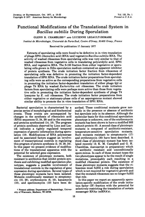 Pdf Functional Modifications Of The Translational System In Bacillus