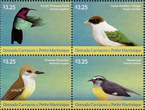 グレナダ切手 カリアク島・プティトマルティニーク島切手 2015年 グレナダの 鳥 オウギハチドリ 4種 すてきな郵便屋さんciel