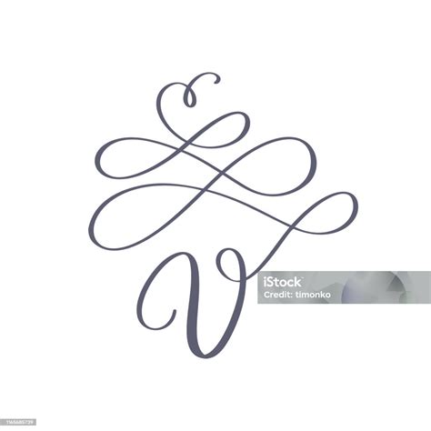 Vector Hand Drawn Kaligrafi Bunga V Monogram Atau Logo Huruf Besar