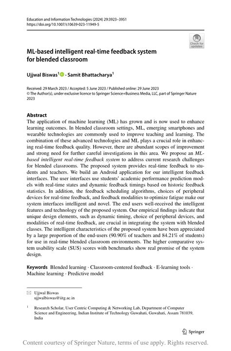 Ml Based Intelligent Real Time Feedback System For Blended Classroom
