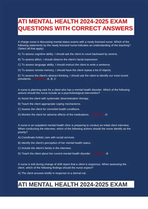 Ati Mental Health Exam Questions With Correct Answers Ati Mental