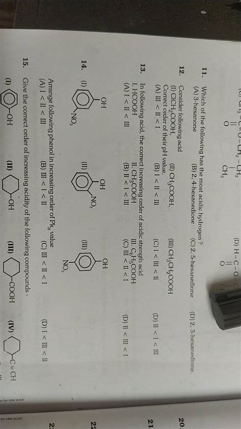 Arrange Following Phenol In Increasing Order Of Pka Value A I