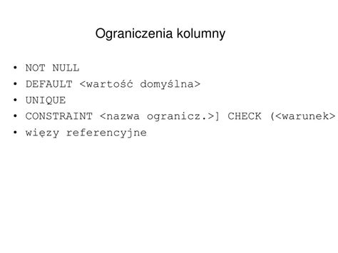 Ppt J ę Zyk Sql Structured Query Language Ddl Data Definition Language Powerpoint