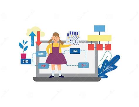 School Computer Classes And Programming Lessons Vector Illustration
