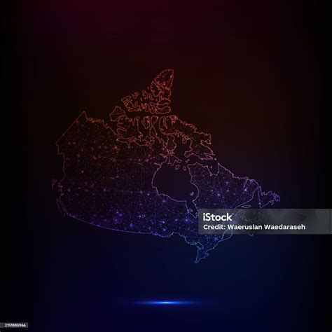 캐나다지도 개요 별과 선 다중 색상 추상 프레임 워크 어두운 배경에 미래 지향적인 낮은 다각형 와이어 프레임 선 및 점 디자인 캐나다에 대한 스톡 벡터 아트 및 기타 이미지