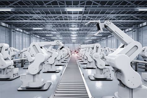 Lengan Robot Dengan Garis Konveyor Foto Stok Unduh Gambar Sekarang