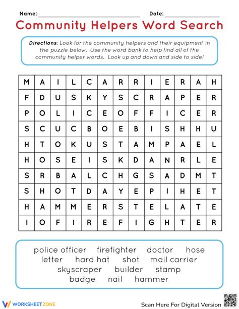 Community Helpers Word Search Worksheet