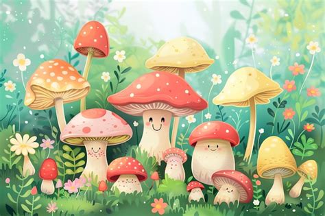 Unadorabile Illustrazione Di Funghi Foto Gratis