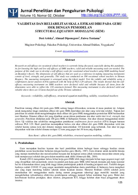 Pdf Validity And Reliability Test Of Self Efficacy Scale A Structure Equation Modelling Approach