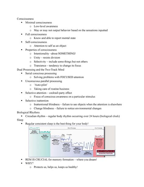 Chapter Lecture Notes Consciousness Minimal Consciousness O Low Level Awareness O May Or May