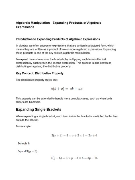 Algebraic Manipulation Expanding Products Of Algebraic Expressions