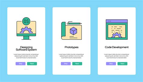 로봇 공학 개념 평면 아이콘과 모바일 앱 페이지 화면에 온보딩 Ux Ui 디자인 템플릿 벡터 일러스트레이션 0명에 대한 스톡 벡터 아트 및 기타 이미지 Istock