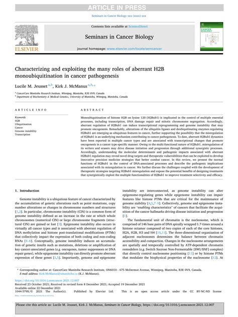 Pdf Characterizing And Exploiting The Many Roles Of Aberrant H2b