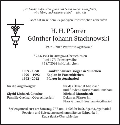 Traueranzeigen von Günther Johann Stachnowski trauer merkur de