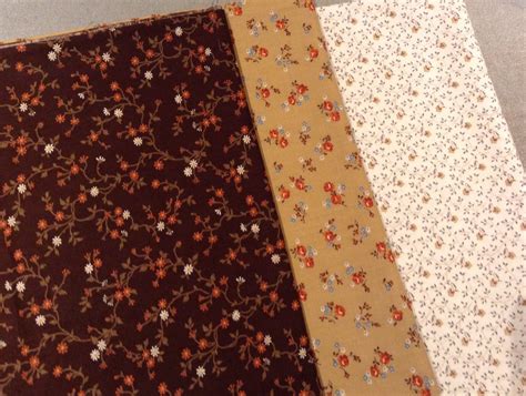 Vintage Calico Fabric Bundle Of Three Fabrics Brown 3 3 Yards Total
