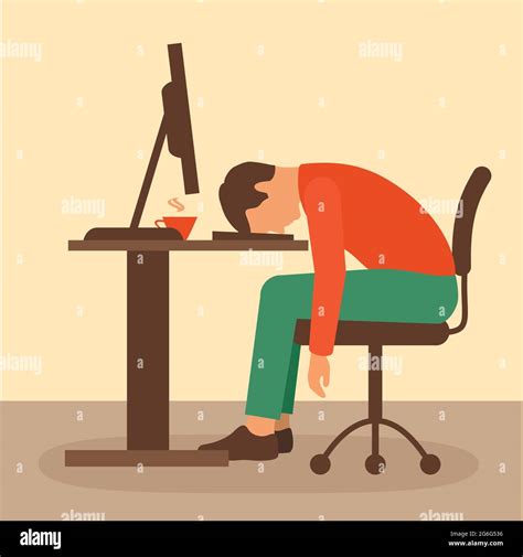 Burnout Concept Illustration With Exhausted Male Office Worker Sitting