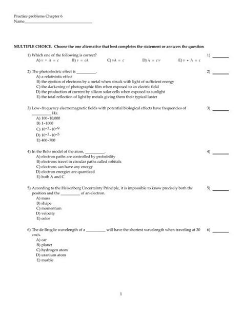 Practice Problems Chapter 6 Tst