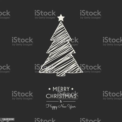 Kartu Ucapan Natal Dengan Pohon Yang Digambar Tangan Vektor Ilustrasi
