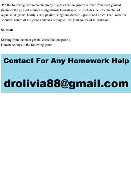 Put The Following Taxonomic Hierarchy Of Classification Groups In Ord Pdf