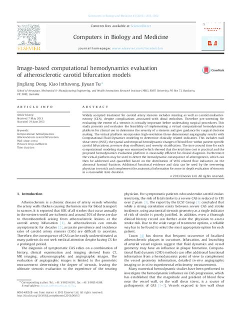 Pdf Image Based Hemodynamics Assessment For Atherosclerotic Carotid Stenosis
