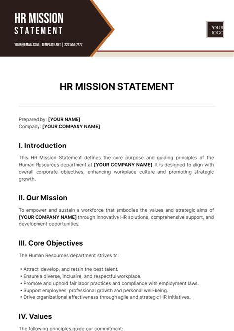 Hr Mission Statement Template Download