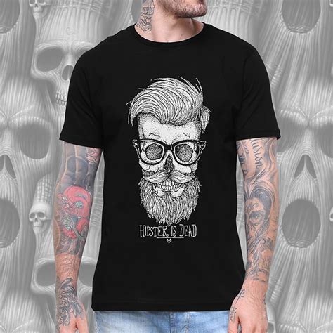 Camiseta Unissex Masculina Hipster Is Dead Skull Caveira Preta Camisa