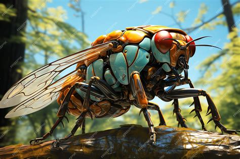 Premium Ai Image Robot Cicada Clinging To A Tree Trunk