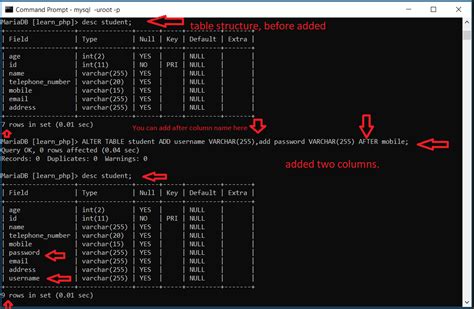 mysql alter table add column in mysql table mysql alter commands