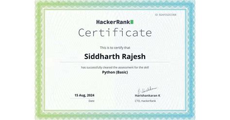 Siddharth Rajesh On Linkedin Hackerrank Skill Certificate