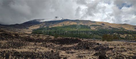 Dramatic Mt Etna Volcano In Clouds Stock Image Image Of Terrain