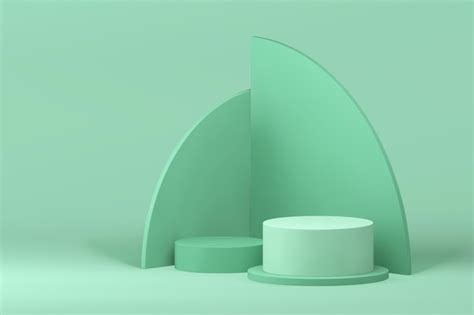 녹색 미니멀리스트 3d 연단 받침대 기하학적 벽 배경 빈 쇼케이스 현실적인 벡터 그림 화장품 프로모션 프레젠테이션을 위한 빈