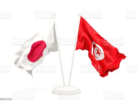 일본과 튀니지에 고립 된 흰색의 깃발을 흔들며 두 0명에 대한 스톡 사진 및 기타 이미지 0명 개성 개념 개체 그룹