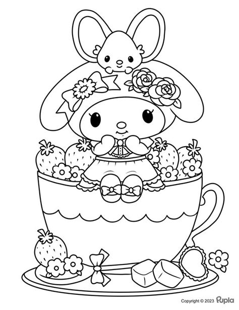My Melody In A Cup With Strawberries Coloring Page In 2024 Hello