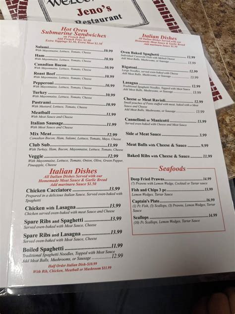 Menu At Jenos Restaurant And Lounge Monroe
