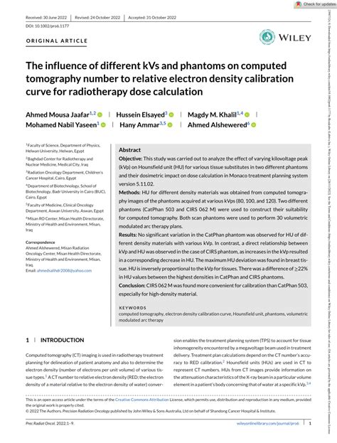 Pdf The Influence Of Different Kvs And Phantoms On Computed Tomography Number To Relative