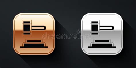 Gold and Silver Judge Gavel Icon Isolated on Black Background. Gavel ...