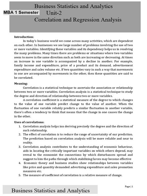 Business Statistics And Analytics Unit 2 Notes Correlation And