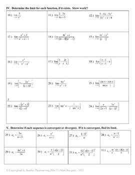 Pre Calculus H Section 10 3 HW WS Intro To Limits At Infinity