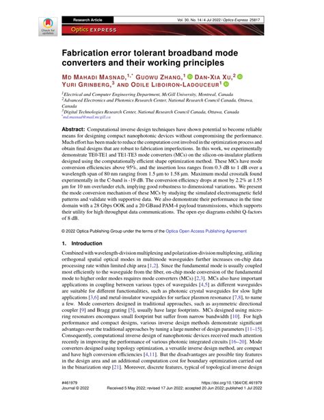 Pdf Fabrication Error Tolerant Broadband Mode Converters And Their Working Principles