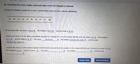 Solved 10 Calculating The Mean Median And Mode When