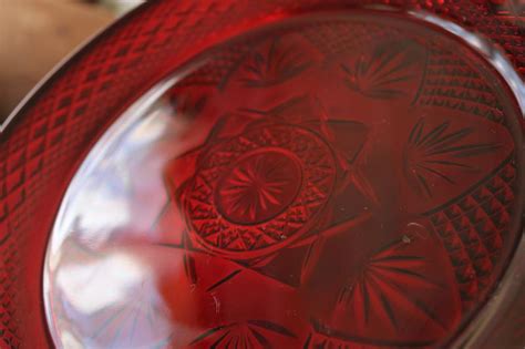 Cris Darques Ruby Red Glass Dinner Plates 1990s Vintage Antique Pattern