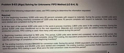 solved problem 8 63 algo solving for unknowns fifo method