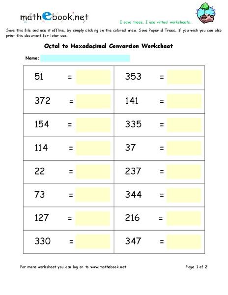 Octal To Hexadecimal Conversion Worksheet For 7th 9th Grade Lesson