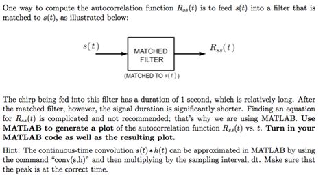 Solved Use Matlab To Generate A Plot Of The Autocorrelation