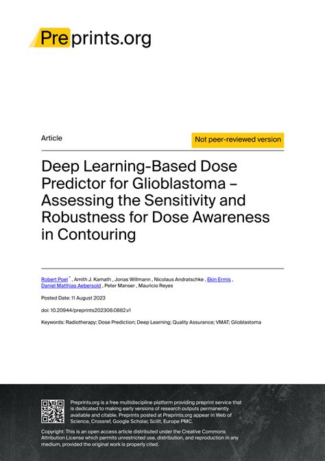 Pdf Deep Learning Based Dose Predictor For Glioblastoma Assessing