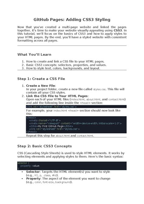 Tutorial 3 Css3 Styling For Your Github Pages Studocu