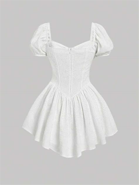 Shein Mod Sweetheart Neck Puff Sleeve Ruffle Hem Dress Shein Usa