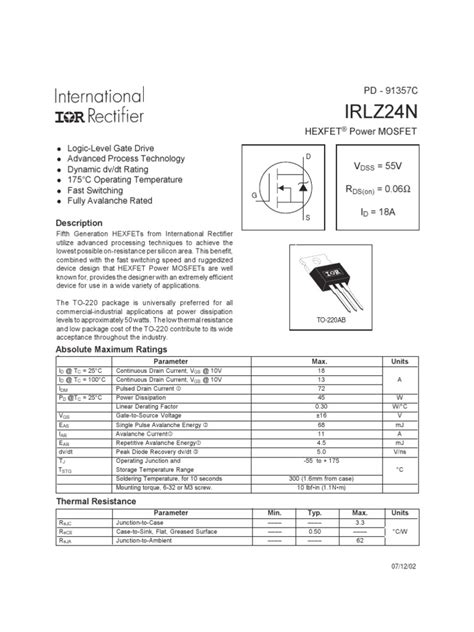 Irlz24n Pdf Pdf Field Effect Transistor Diode